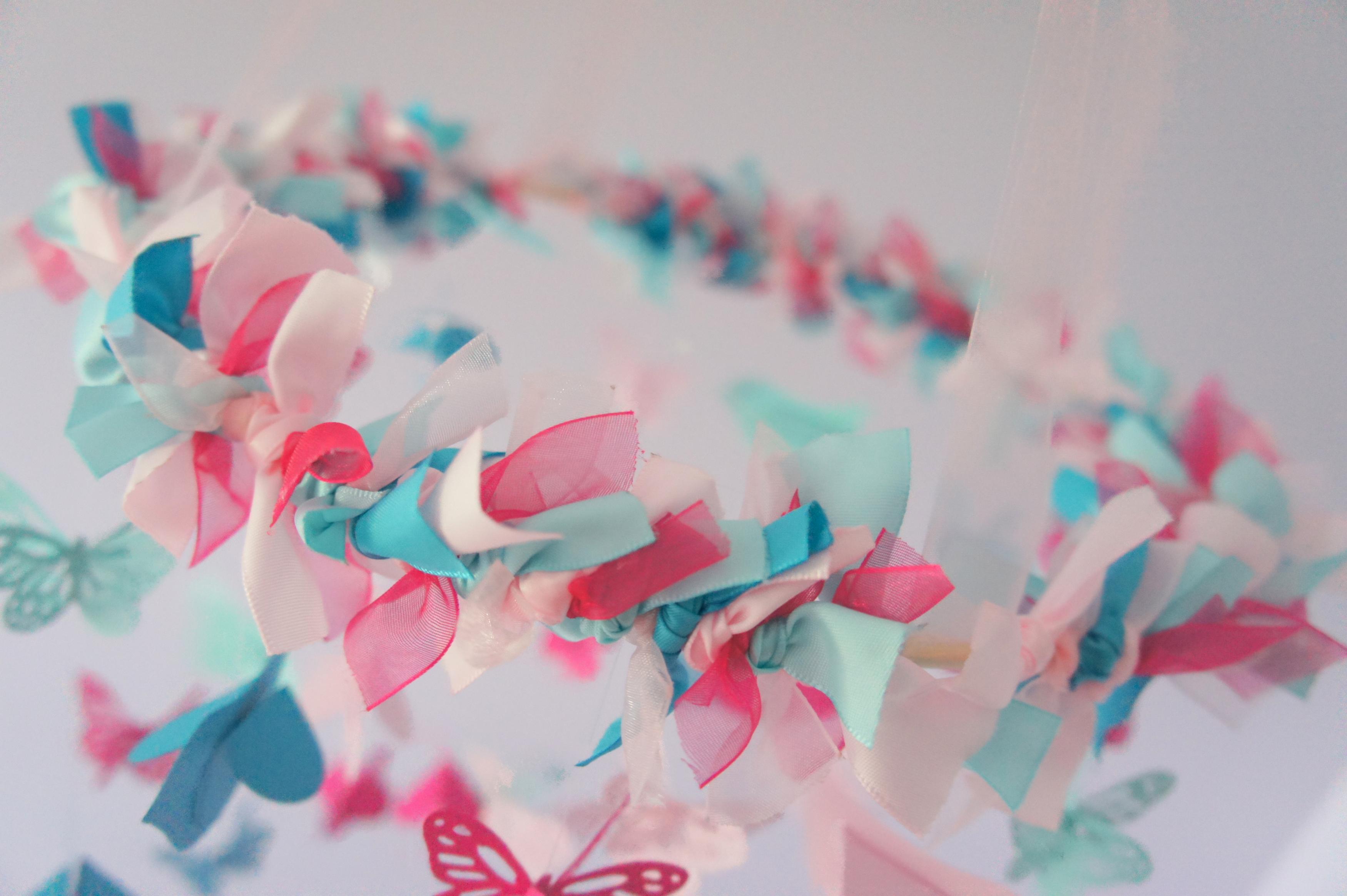 Pink Aqua Turquoise Butterflies & Birds Nursery Mobile on Luulla